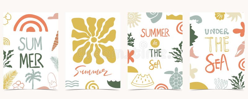 Summer Groovy Background with Rainbowl,sea,under the Sea. Stock ...
