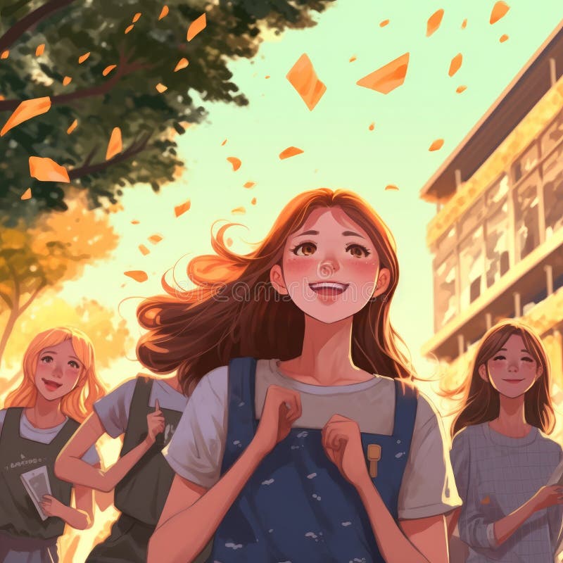 In the Summer Group of School Girls in the School Generative AI Stock ...