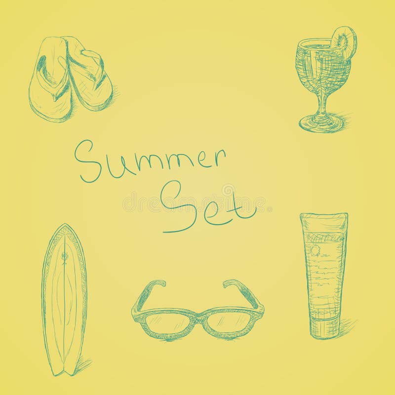 Summer hand drawn set stock vector. Illustration of cream - 37836608