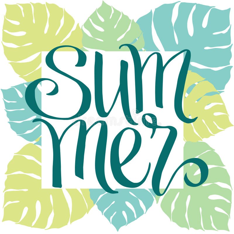 Summer, Hand Paint Vector Lettering on on Blue Watercolor Sport ...