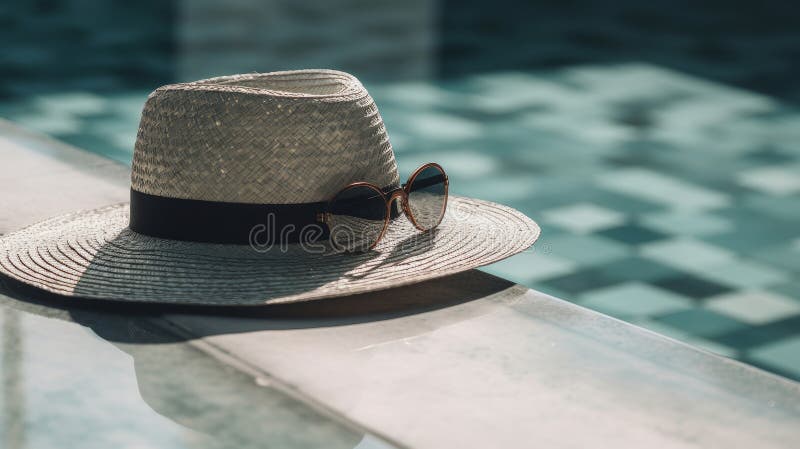 Summer Hat and Pool. Illustration AI Generative Stock Illustration ...