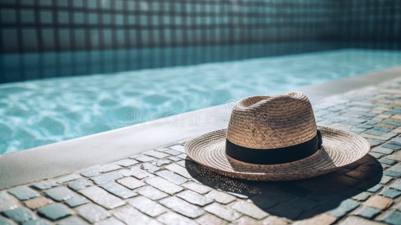 Summer Hat and Pool. Illustration AI Generative Stock Illustration ...