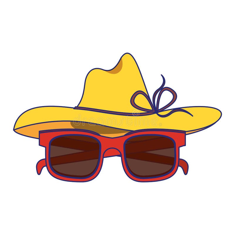 Summer Hat and Sunglasses Cartoon Isolated Stock Vector - Illustration ...