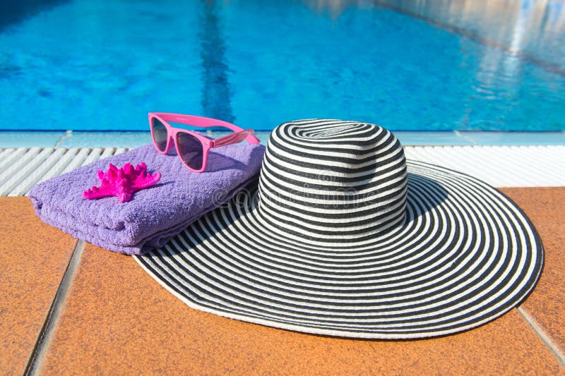 Summer Hat at the Swimming Pool Stock Photo - Image of floor, sunshine ...