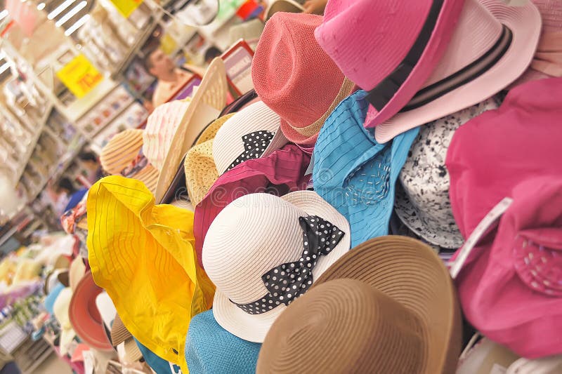 Hats in shop stock image. Image of fashion, accessory - 1330263