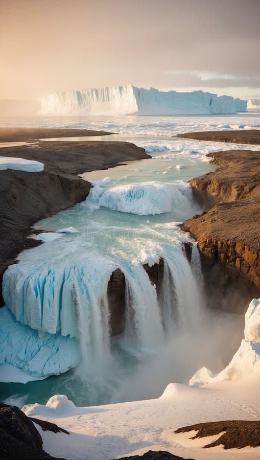 Summer Heatwave Melting Glaciers into Arctic Waterfalls Stock ...