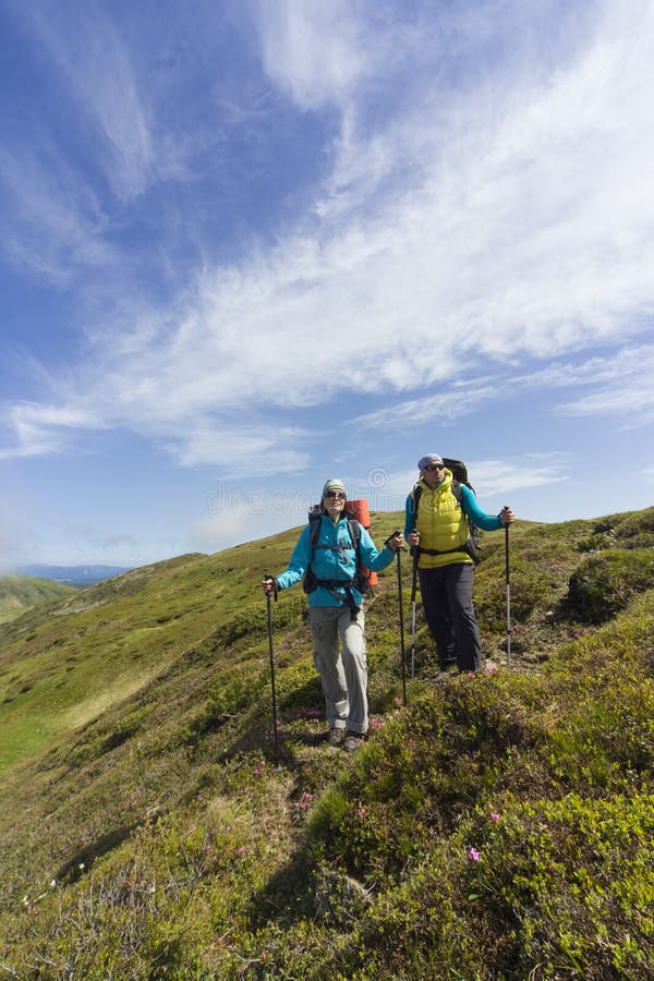 Summer Hiking in the Mountains with a Backpack . Stock Photo - Image of ...
