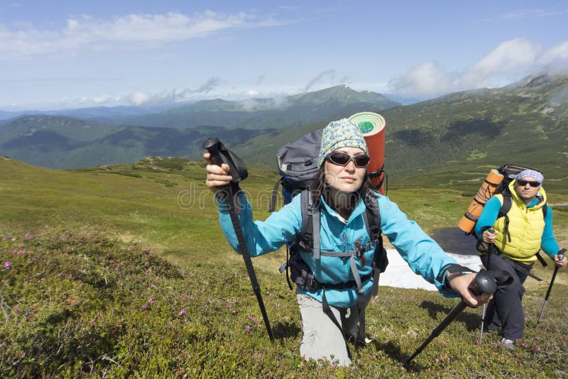 Summer Hiking in the Mountains with a Backpack . Stock Image - Image of ...