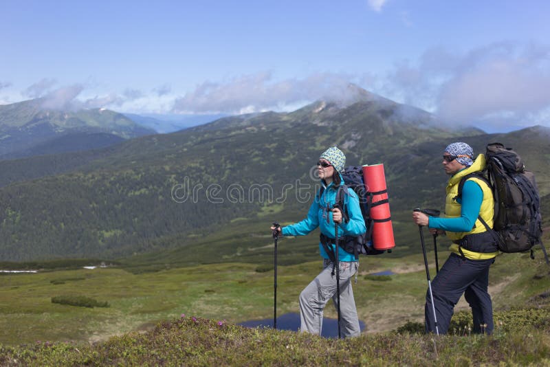 Summer Hiking in the Mountains with a Backpack . Stock Photo - Image of ...