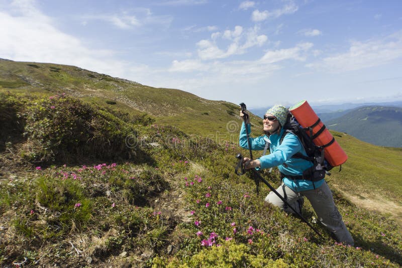 Summer Hiking in the Mountains with a Backpack . Stock Image - Image of ...