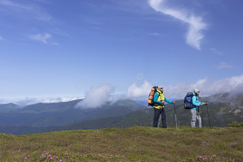 Summer Hiking in the Mountains with a Backpack . Stock Photo - Image of ...