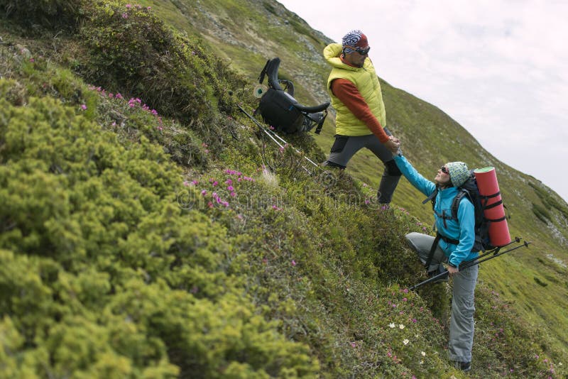 Summer Hiking in the Mountains with a Backpack . Stock Photo - Image of ...