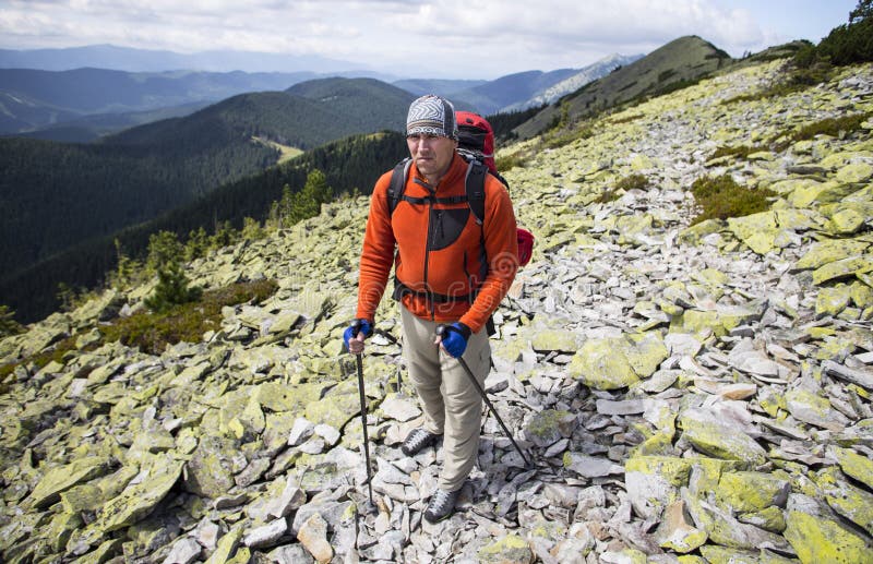 Summer hiking. stock photo. Image of climbing, backpacking - 75954286