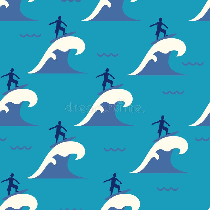 Summer Holiday Activity Sea Surfing Vector Seamless Pattern Stock ...