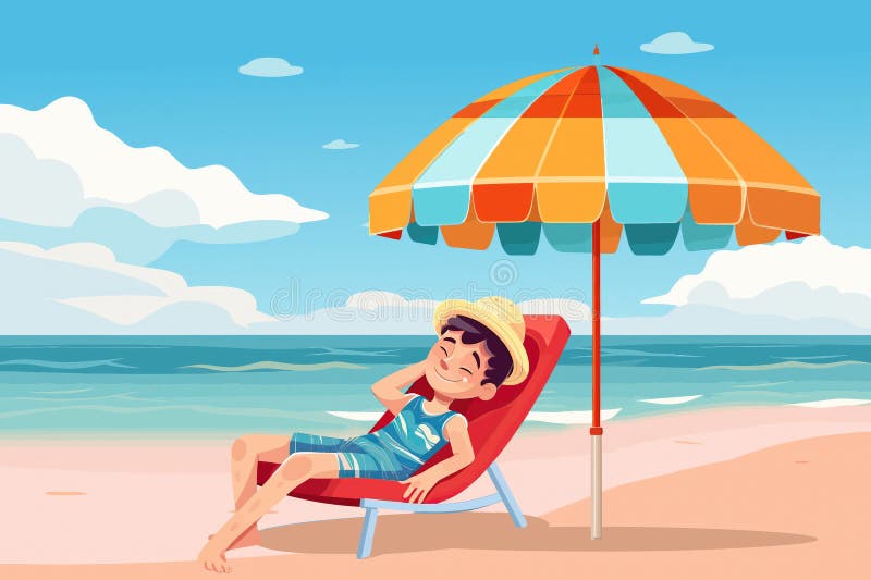 Summer Holiday with Cartoon Kids. Beach Vector Illustration Stock ...