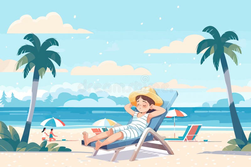 Summer Holiday with Cartoon Kids. Beach Vector Illustration Stock ...