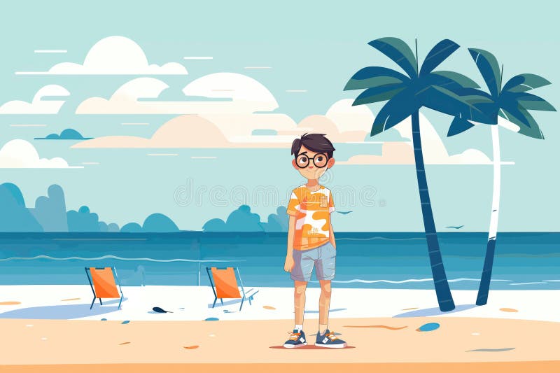 Summer Holiday with Cartoon Kids. Beach Vector Illustration Stock ...