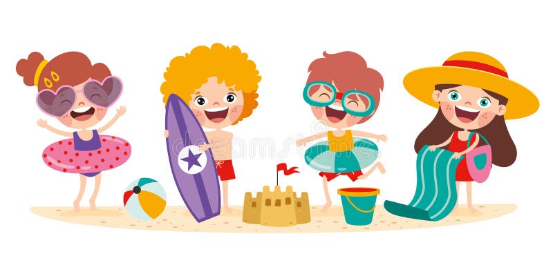 Summer Holiday with Cartoon Kids Stock Illustration - Illustration of ...