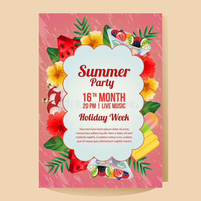Summer Holiday Party Poster with Colorful Object Refreshment Stock ...