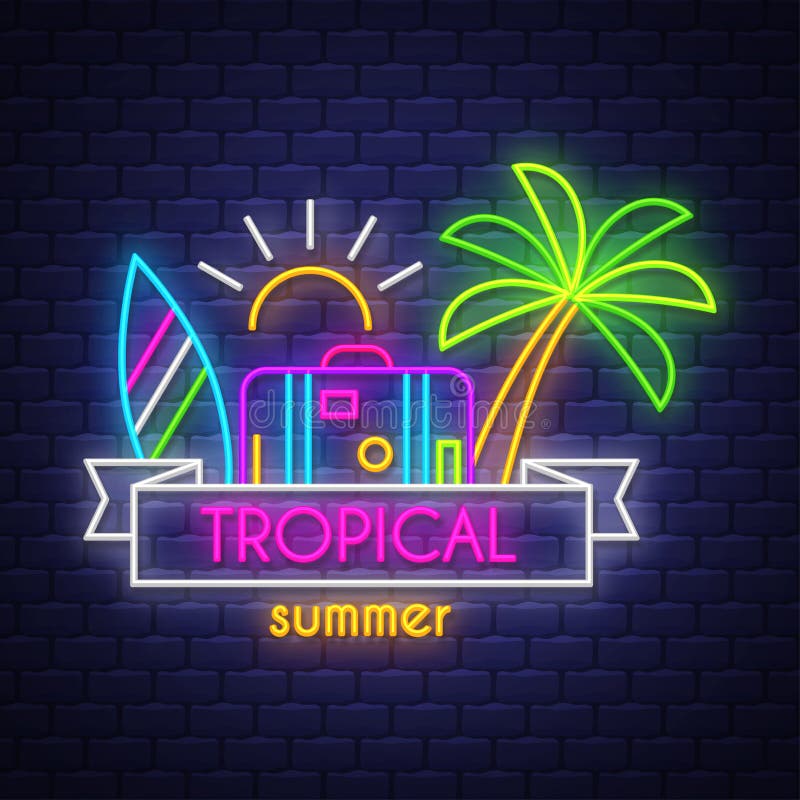 Summer Holiday Poster. Neon Summer Banner Stock Vector - Illustration ...