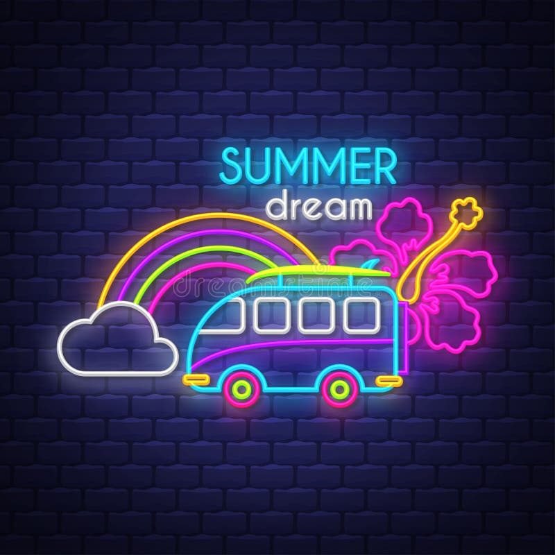 Summer Holiday Poster. Neon Summer Banner Stock Vector - Illustration ...