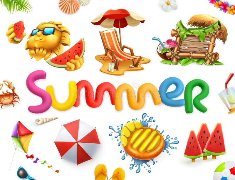 Summer Holiday Set. Vector Icon Stock Vector - Illustration of banner ...