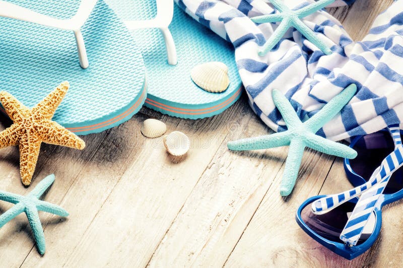 Summer Holiday Setting with Flip Flops and Beach Wear Stock Photo ...