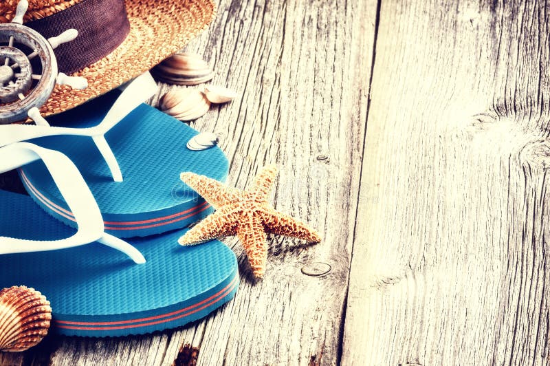 Summer Holiday Setting with Flip Flops Stock Photo - Image of accessory ...