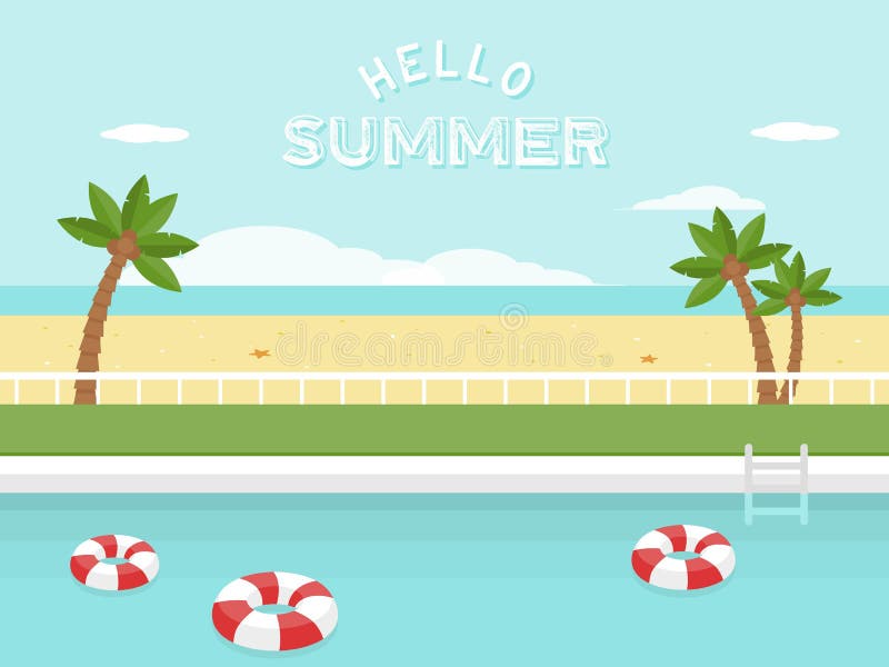 Summer Holiday, Swimming Pool beside the Sea Stock Vector ...