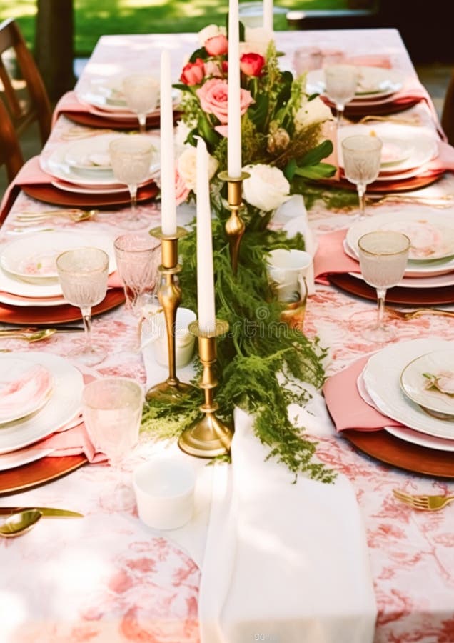 Summer Holiday Tablescape, Pink Formal Dinner Table Setting, Table ...
