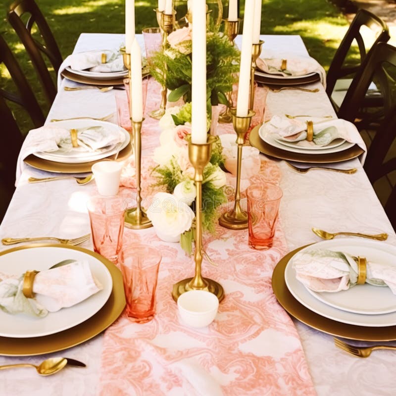 Summer Holiday Tablescape, Pink Formal Dinner Table Setting, Table ...