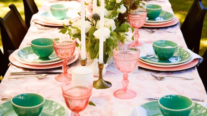 Summer Holiday Tablescape, Pink Formal Dinner Table Setting, Table ...