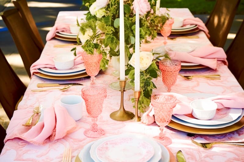 Summer Holiday Tablescape, Pink Formal Dinner Table Setting, Table ...
