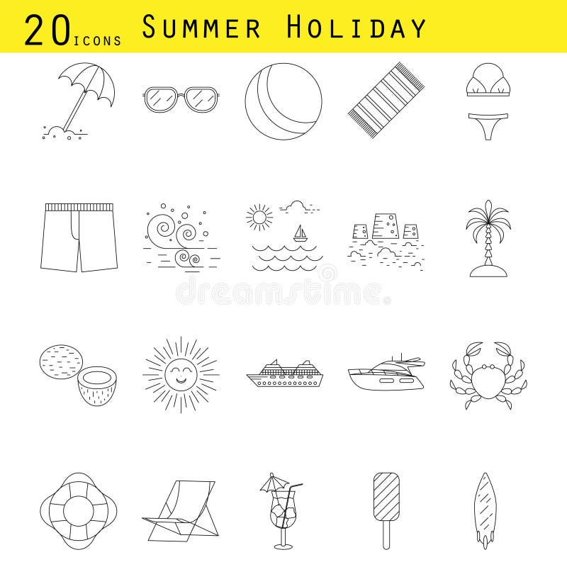 Summer Holiday Vector Thin Line Icon Set. Stock Vector - Illustration ...