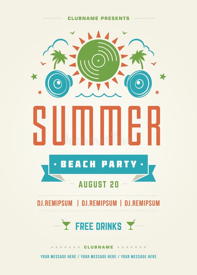 Summer Holidays Beach Party Typography Poster Or Flyer Design Stock