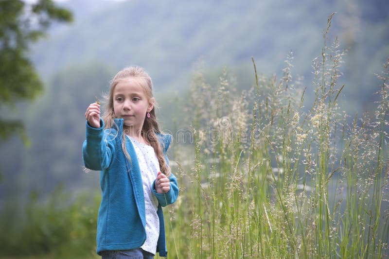 Summer Holidays: Young Girl Outdoors in Nature Stock Image - Image of ...