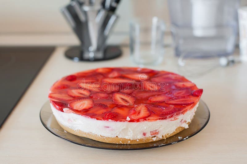 Summer Homemade Cheesecake with Strawberries Side View Stock Photo ...