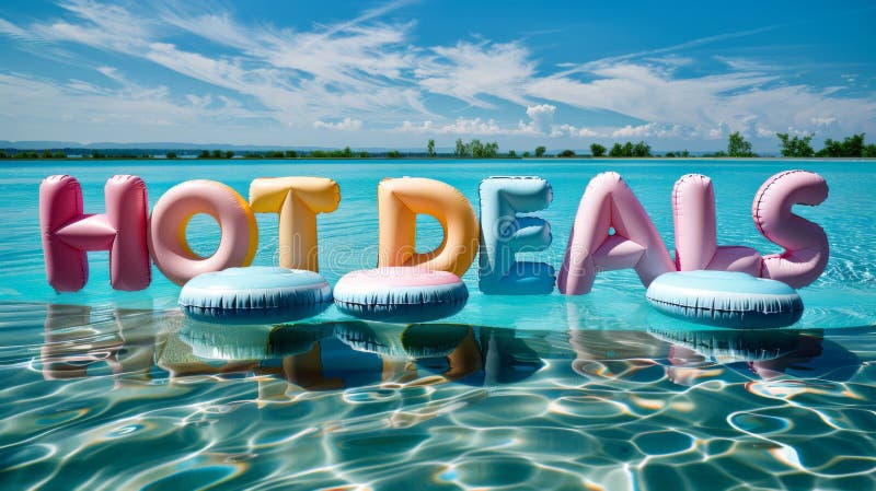 Summer Hot Deals Text Floating on Vibrant Pool Water Stock Photo ...