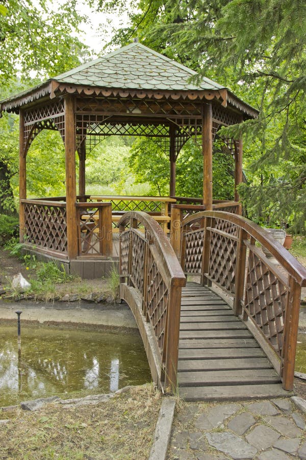 Summer House with a Bridge Over the Stream Stock Image - Image of ...