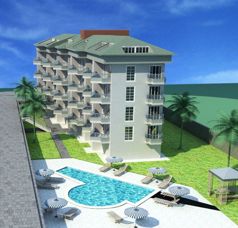 Summer House View and Render Stock Illustration - Illustration of ...