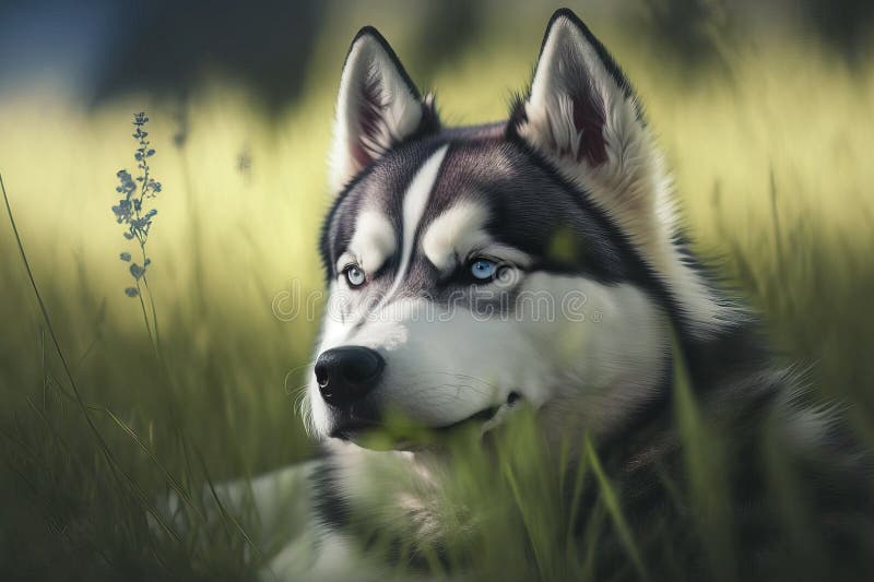 In the Summer, a Husky Dog is Lying on Some Grass Stock Illustration ...