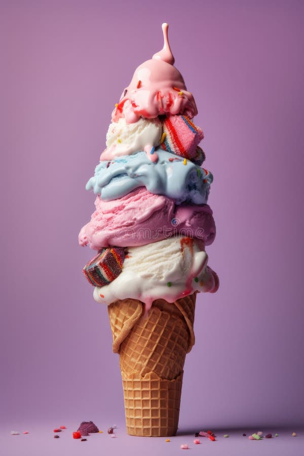 A Summer Ice Cream with a Stack of Ice Cream Scoops. Generative Ai ...