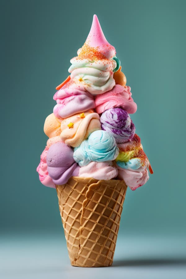 A Summer Ice Cream with a Stack of Ice Cream Scoops. Generative Ai ...