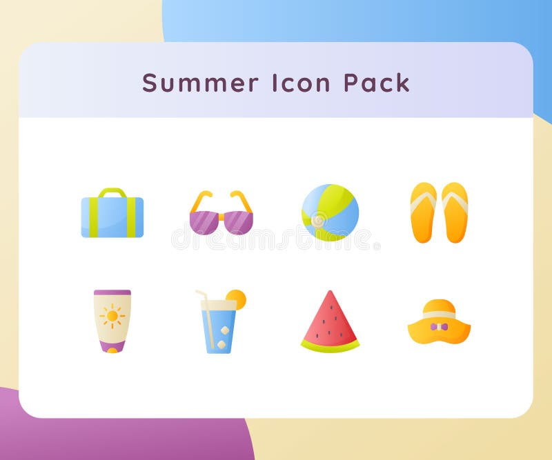 Summer Icon Pack Collection White Isolated Background with Gradient ...