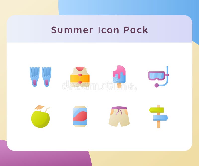 Summer Icon Pack Collection White Isolated Background with Gradient ...