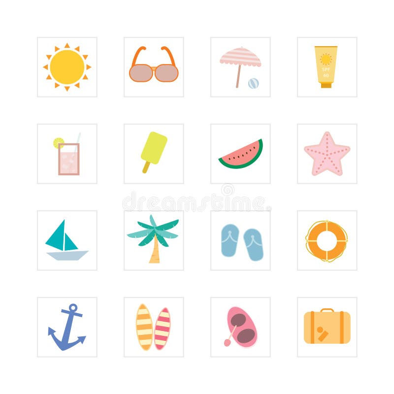 Summer icon set stock illustration. Illustration of icon - 39548151