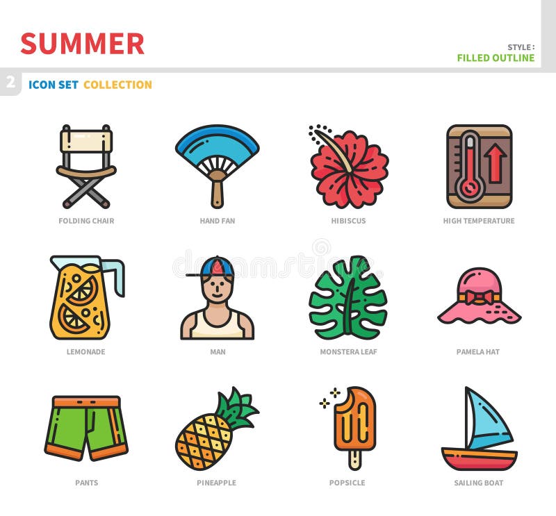Summer icon set stock vector. Illustration of monstera - 188703973