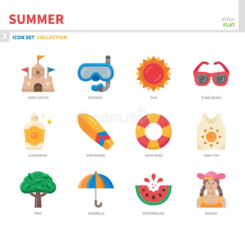 Summer icon set stock vector. Illustration of icon, relaxation - 188730674