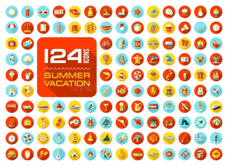Summer Icon Set. Summertime. Vacation Stock Vector - Illustration of ...