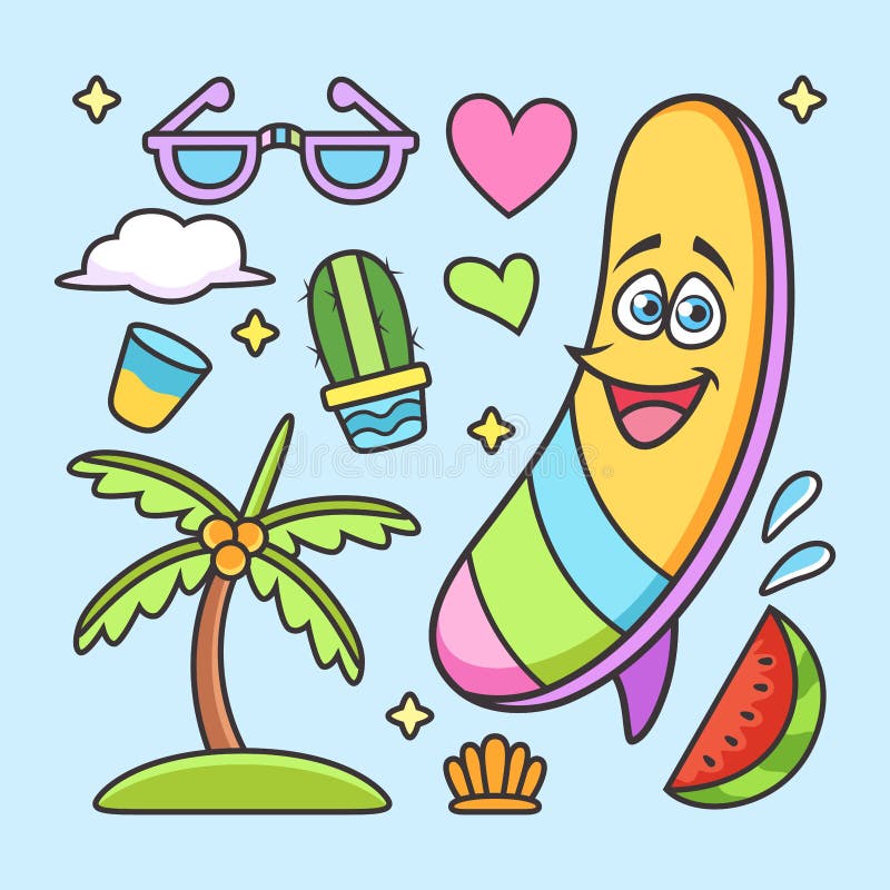 Summer Icon Time with Cute Cartoon. Vector Icon Illustration, Isolated ...